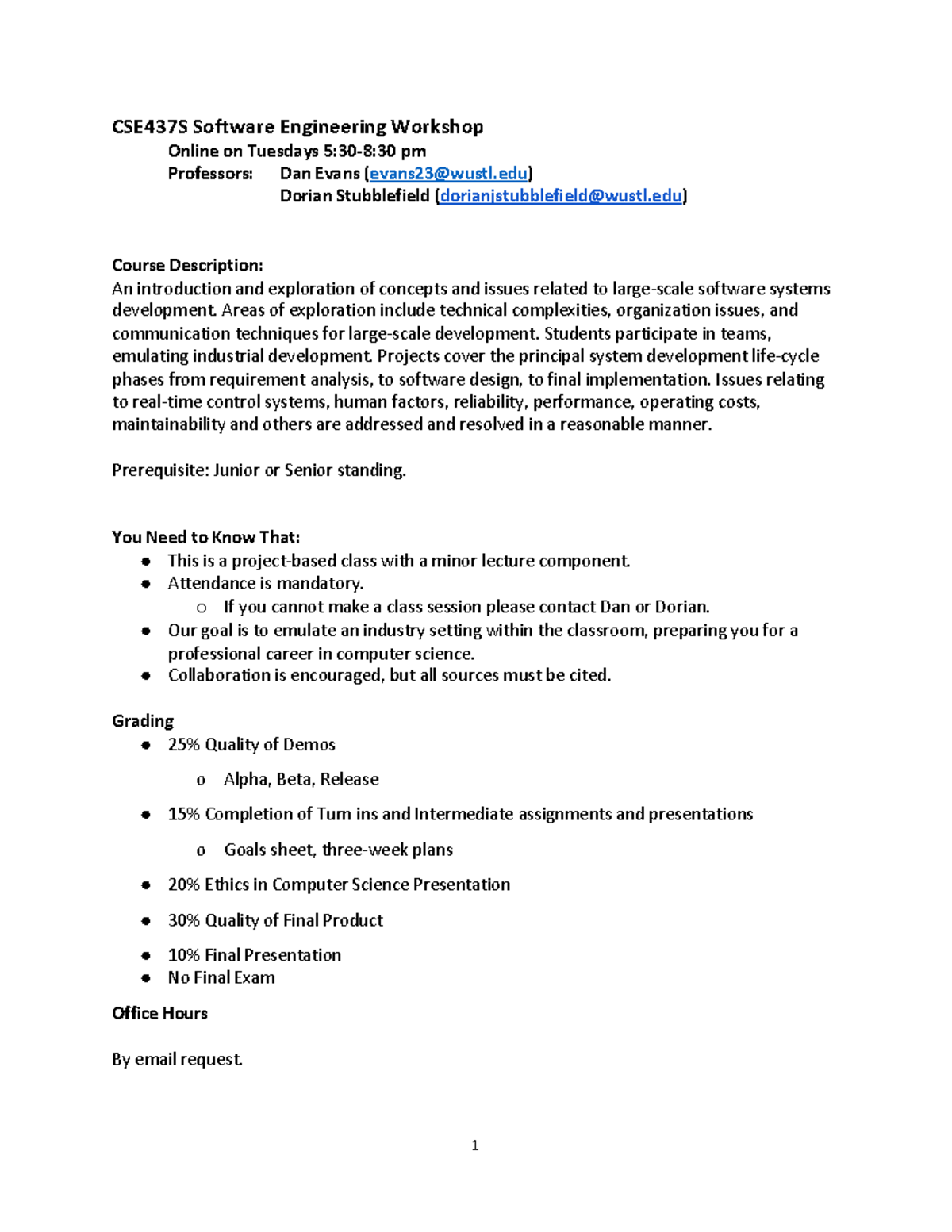 437s Software Engineering Workshop Syllabus Spring 2021 - CSE437S ...