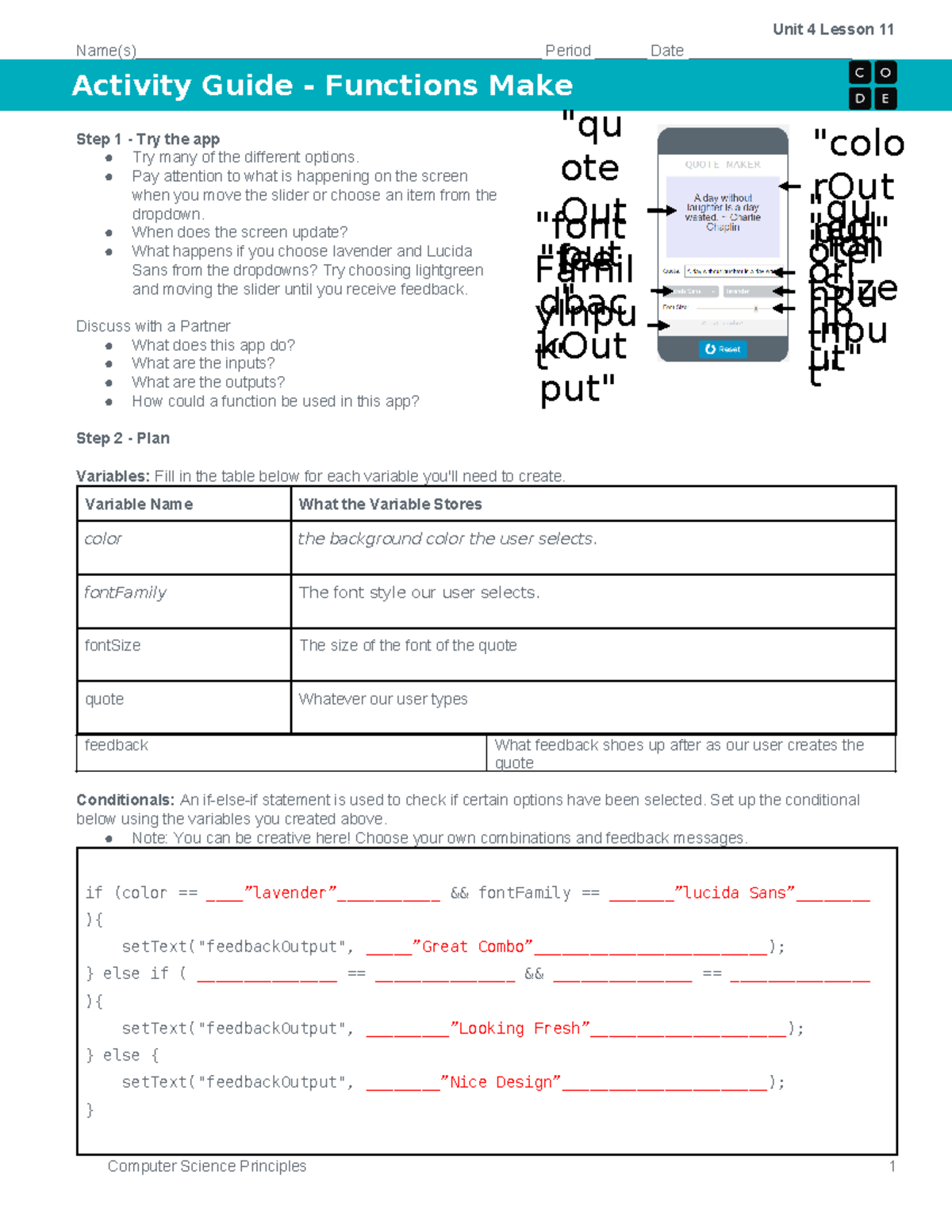 Activity Guide - Functions Make - Unit 4 Lesson 11 - Unit 4 Lesson 11 ...