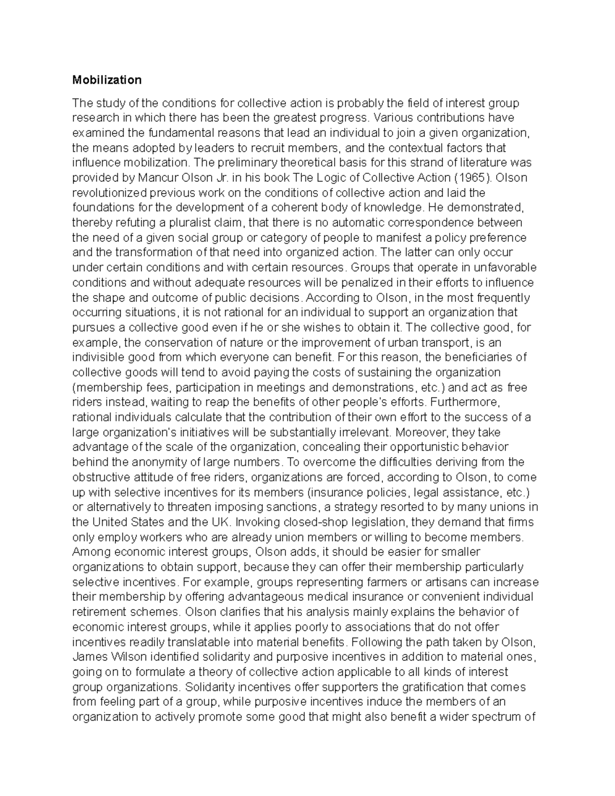 Mobilization - Mobilization The study of the conditions for collective ...