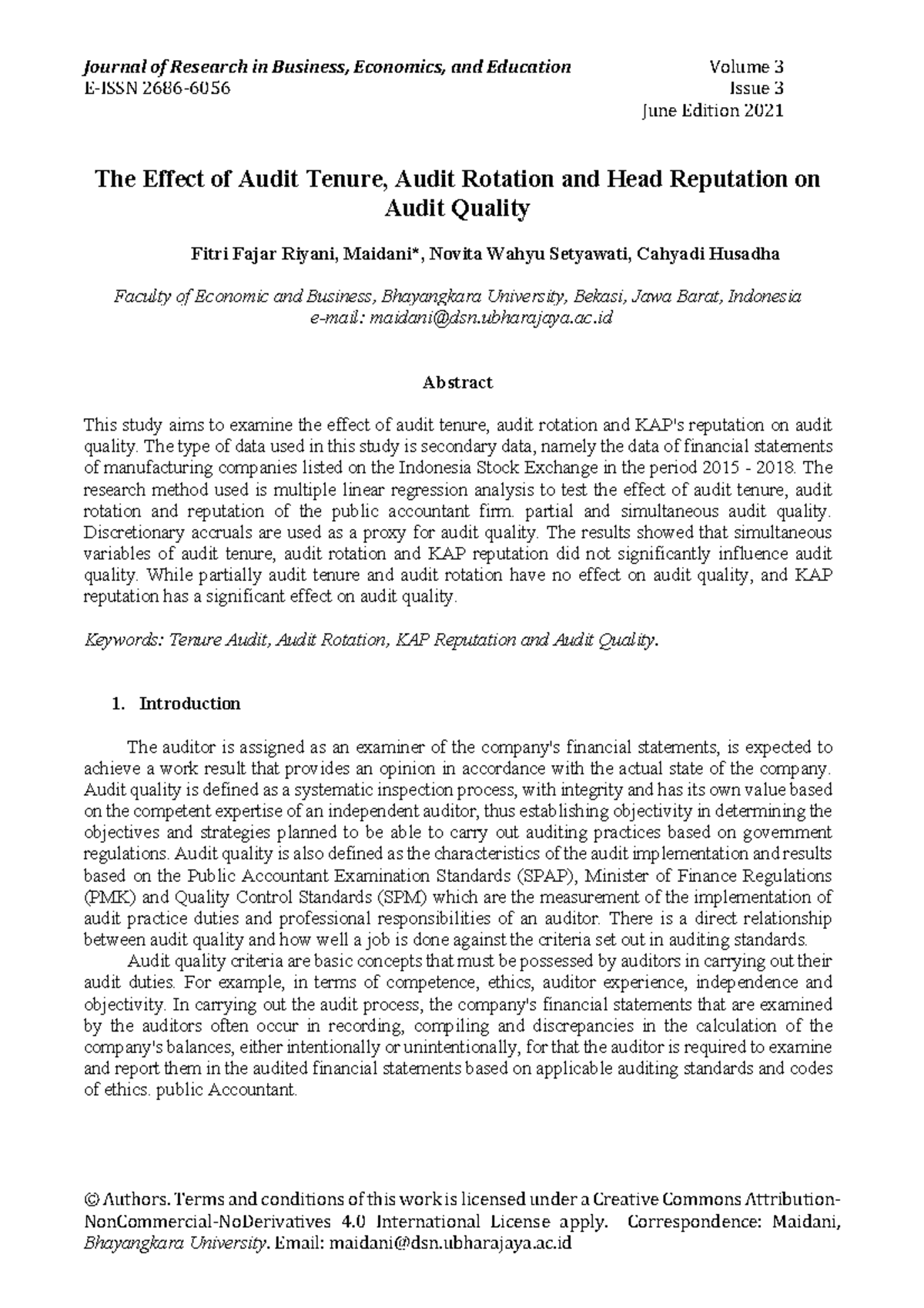 audit tenure effect on audit quality - Journal of Research in Business ...