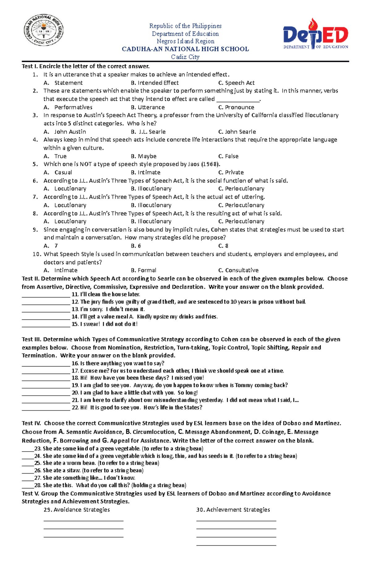 Long Test-09 - Republic of the Philippines Department of Education ...