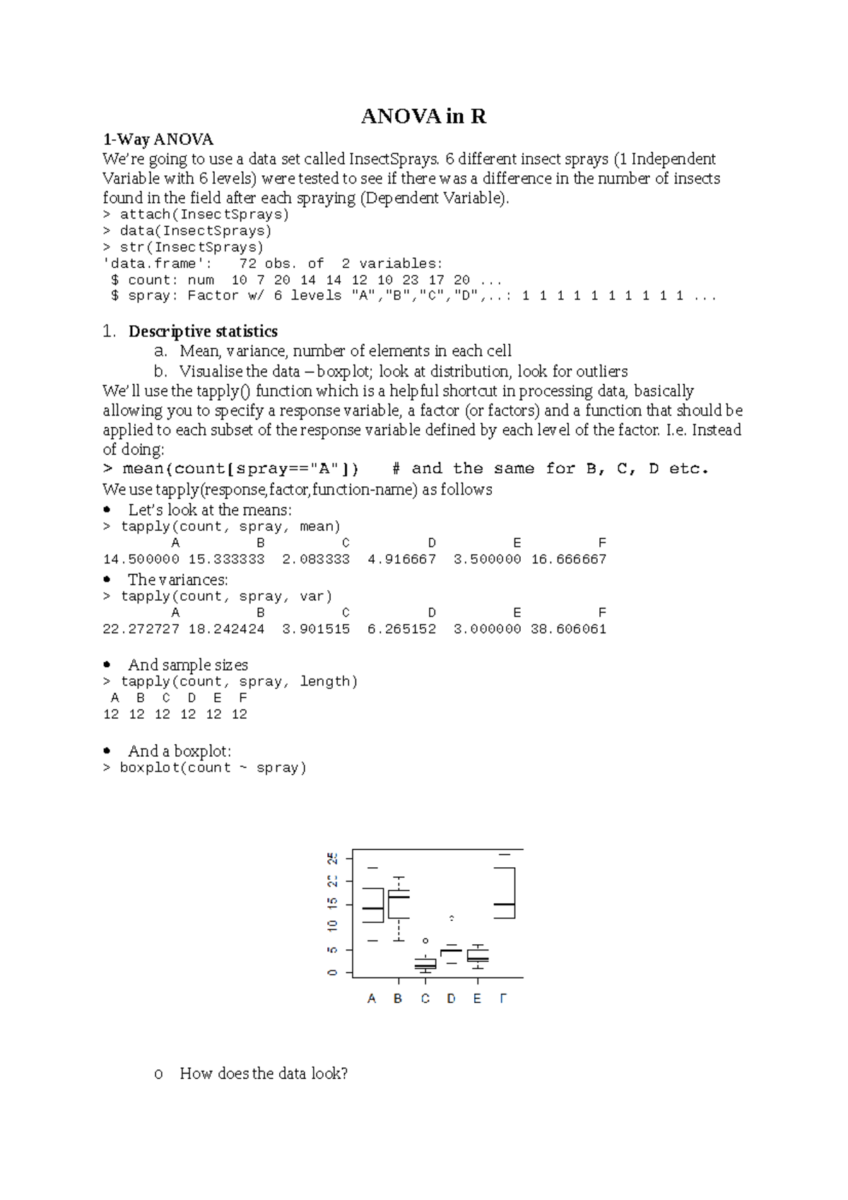 Anova in R - ..... - ANOVA in R 1-Way ANOVA We’re going to use a data ...
