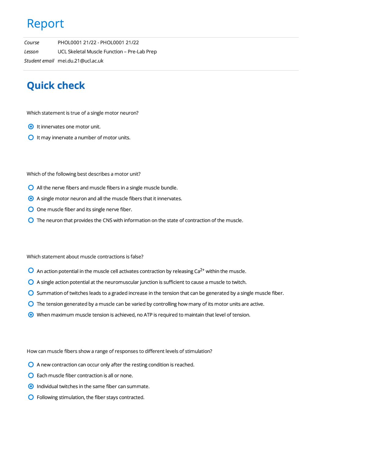 UCL Skeletal Muscle Function – Pre-Lab Prep report - Report Co u r se ...