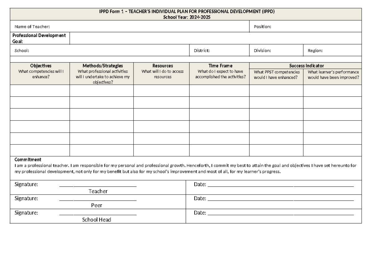 DES-IPPD Form 1 - FILE - IPPD Form 1 – TEACHER’S INDIVIDUAL PLAN FOR ...