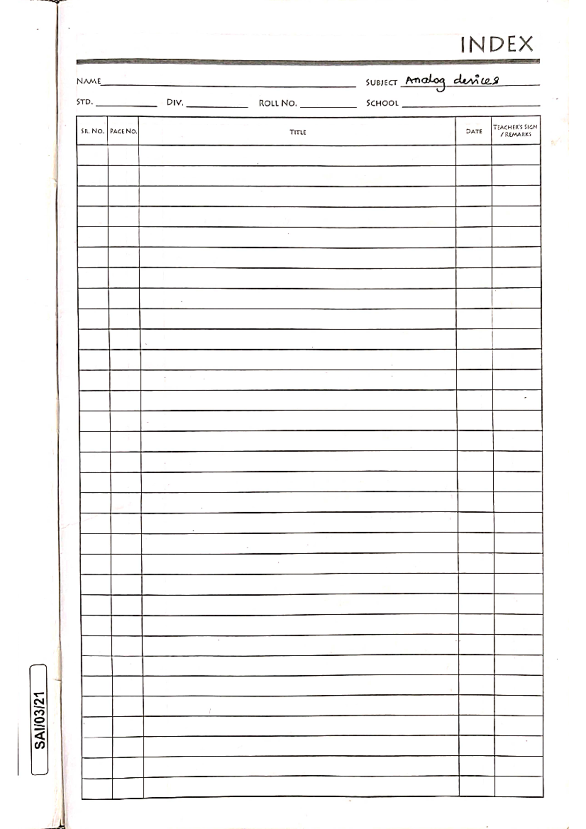 Analog(op-amp+differenceamp) - INDEX NAME SUBJECT Analog devices STD ...