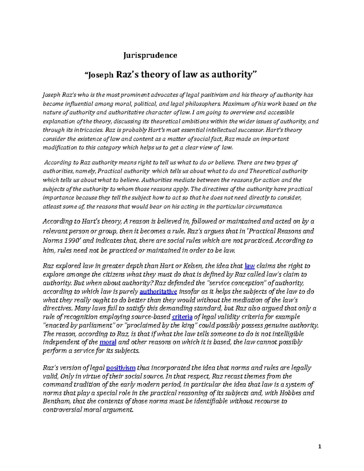 Joseph Raz s theory-jurisprudence and legal theory - Jurisprudence ...