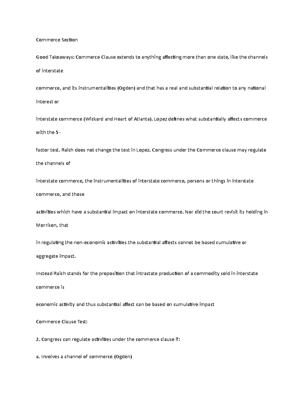 Commerce Section Notes - Commerce Section Good Takeaways: Commerce ...
