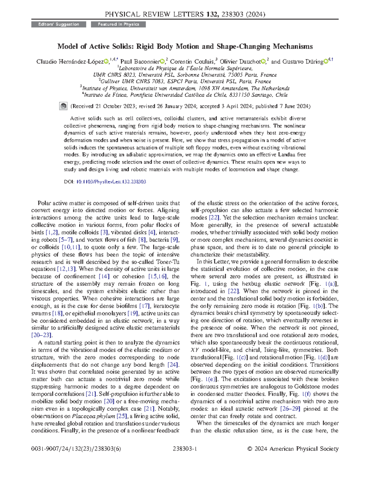 Phys Rev Lett - Phys Rev Lett - Model of Active Solids: Rigid Body Motion and Shape-Changing ...