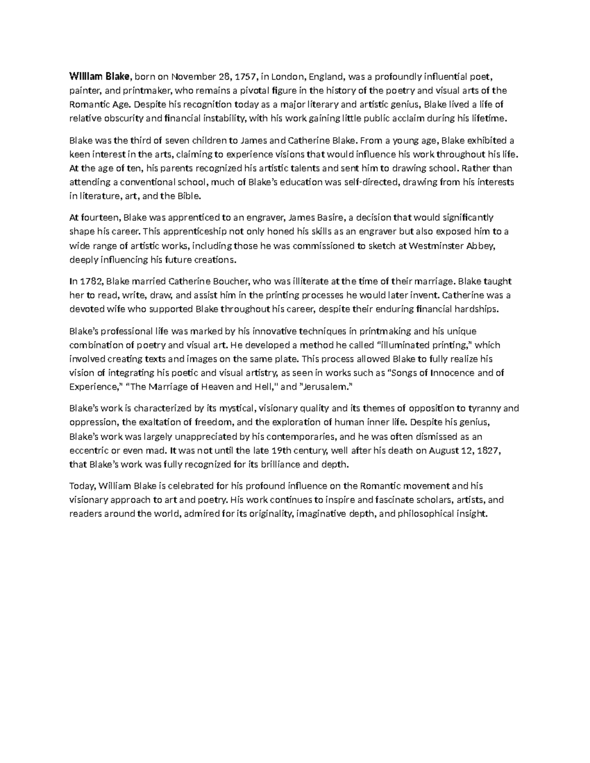 William blake - This document is about 19th Century Romantic poet ...