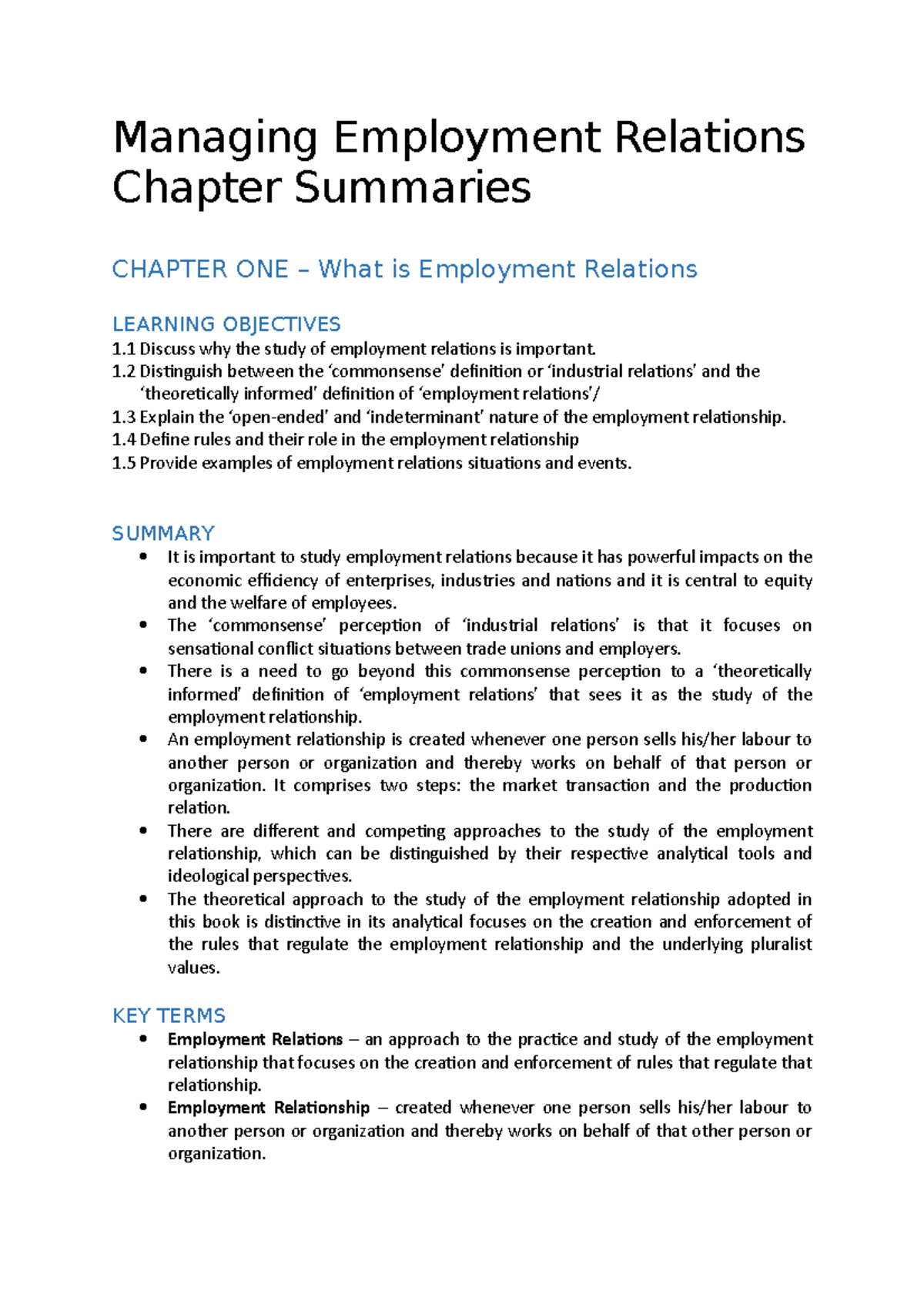 Summary Employment Relations Theory and Practice - These notes cover ...