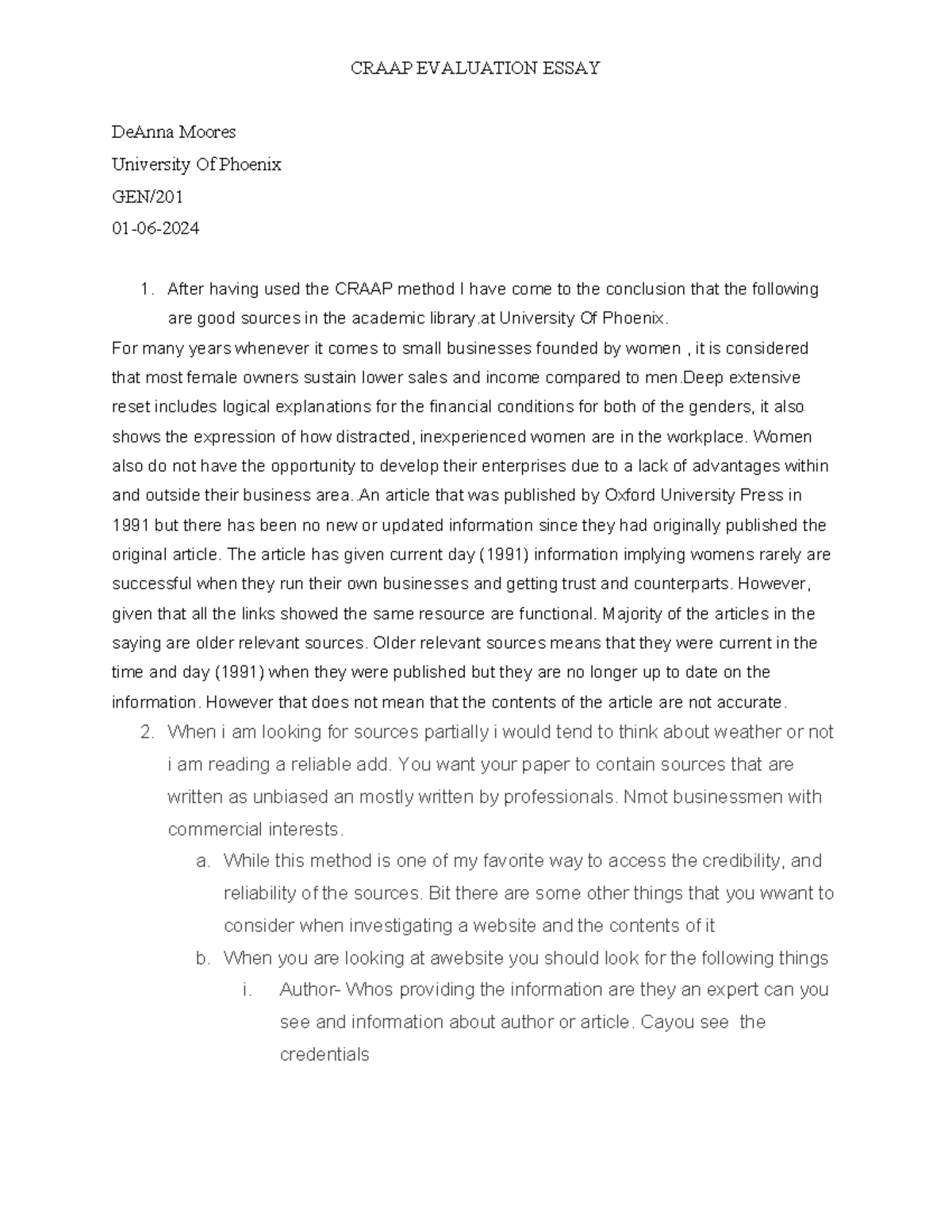 Untitled document - essay - CRAAP EVALUATION ESSAY DeAnna Moores ...