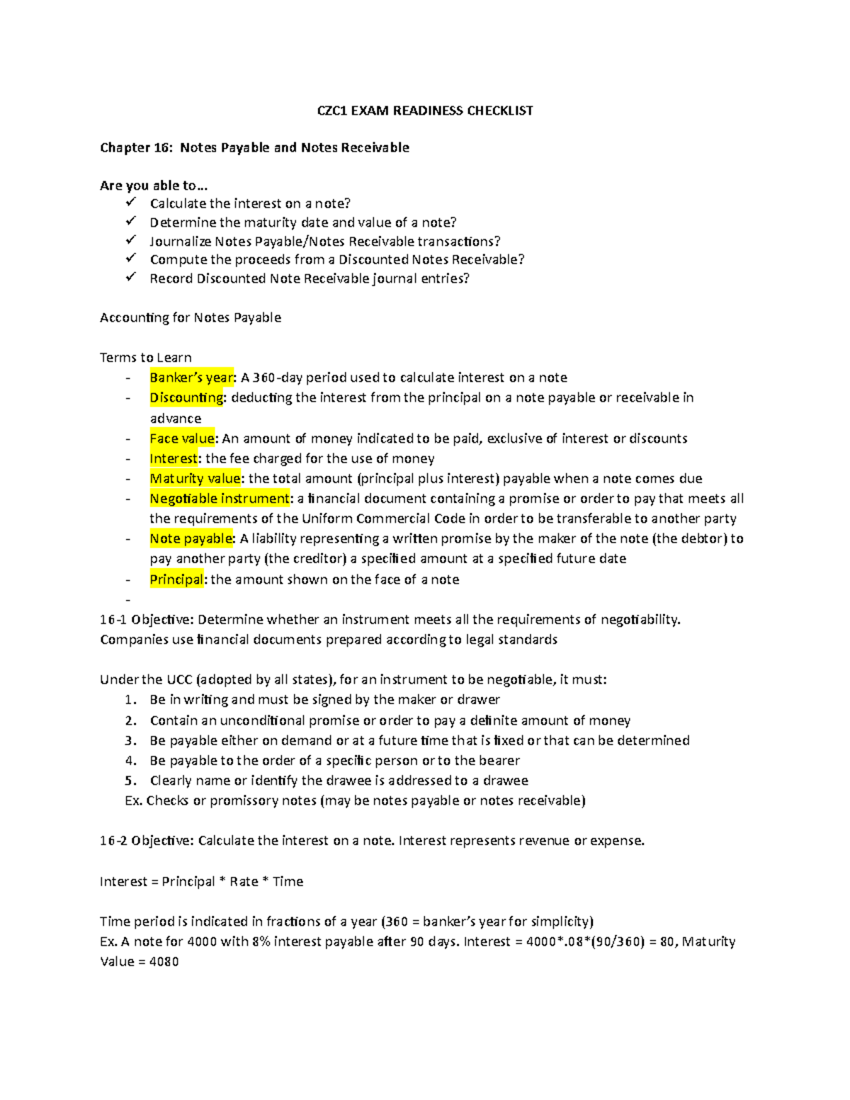 Exam readiness checklist - CZC1 EXAM READINESS CHECKLIST Chapter 16 ...