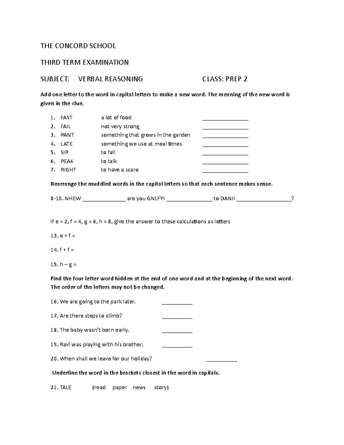 VR P2 - Good material - THE CONCORD SCHOOL THIRD TERM EXAMINATION ...