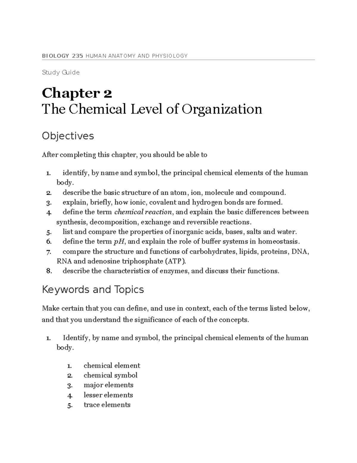 BIOL 235 Course Objectives and Key terms Ch2-28 - BIOL 235 - AU - Studocu