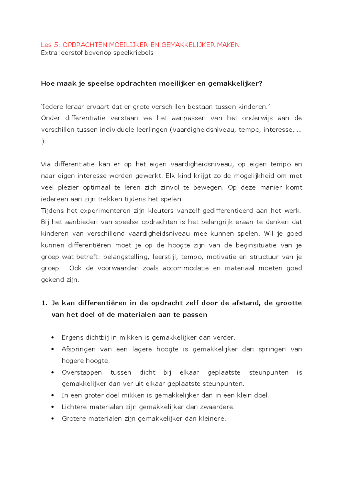 Les 5 Groot worden in spel beweging differentiatiekader - Les 5 ...