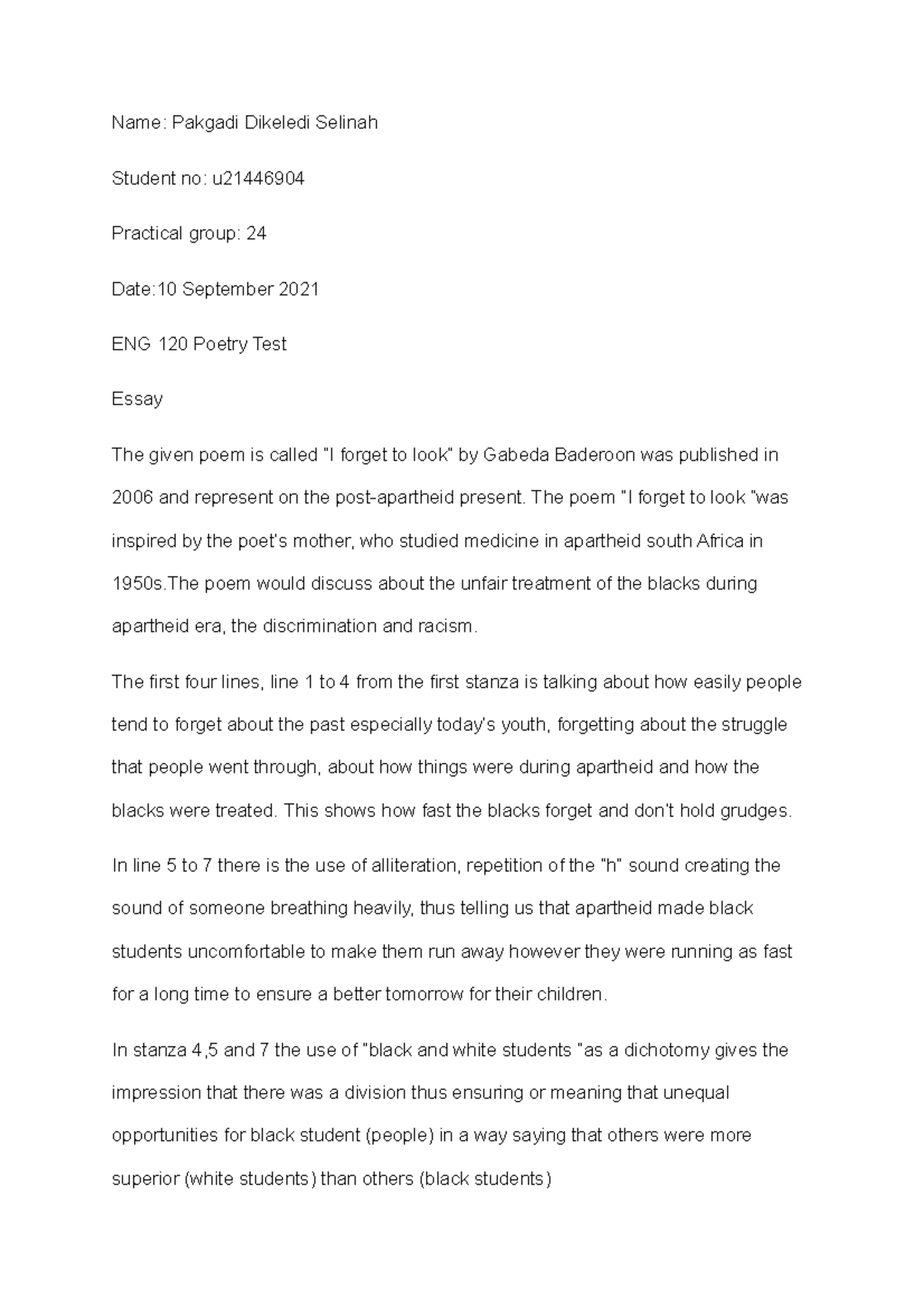 Eng 120 week two worksheet - Name: Pakgadi Dikeledi Selinah Student no ...