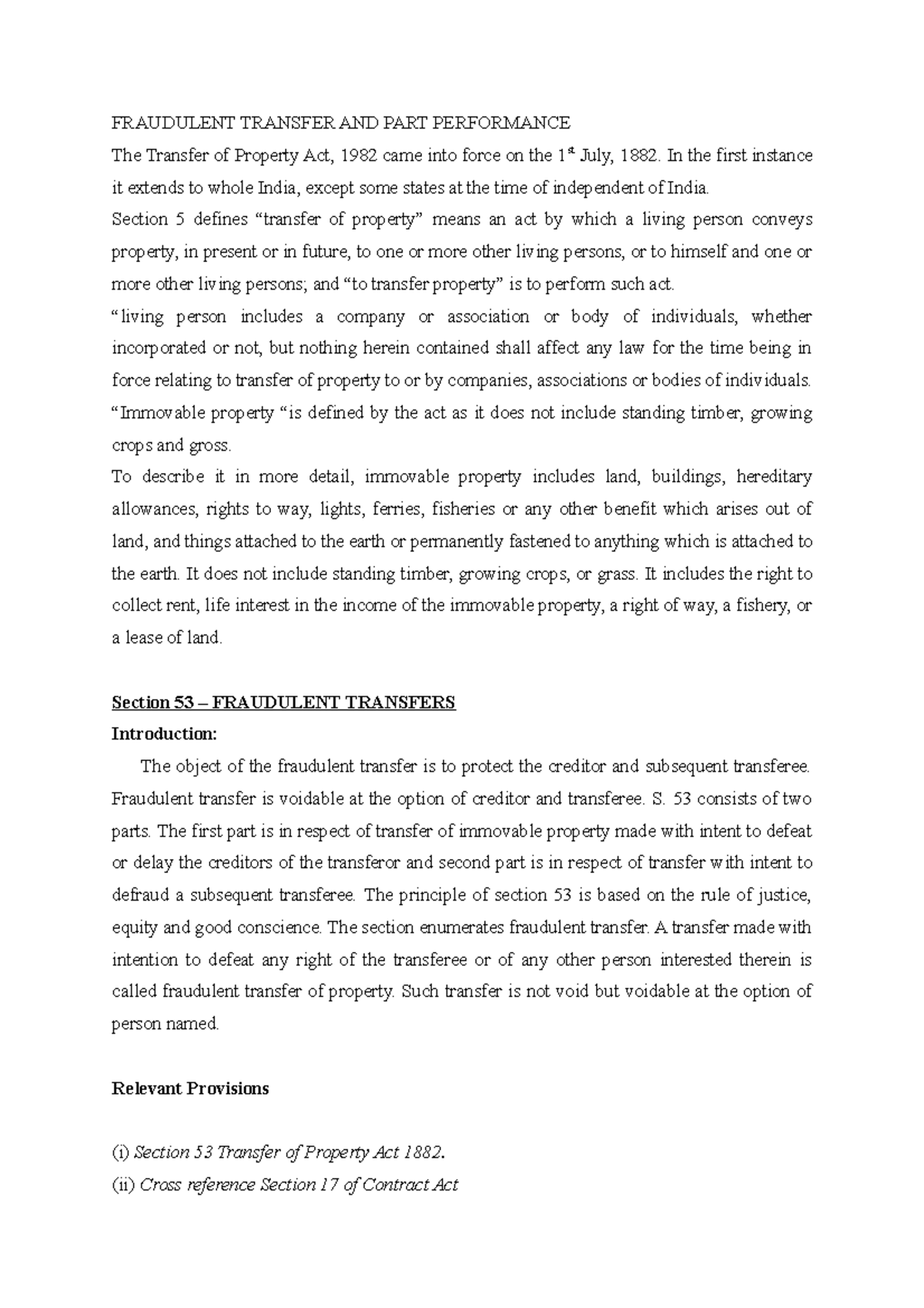 Fraudulent Transfer AND PART Performance - FRAUDULENT TRANSFER AND PART ...