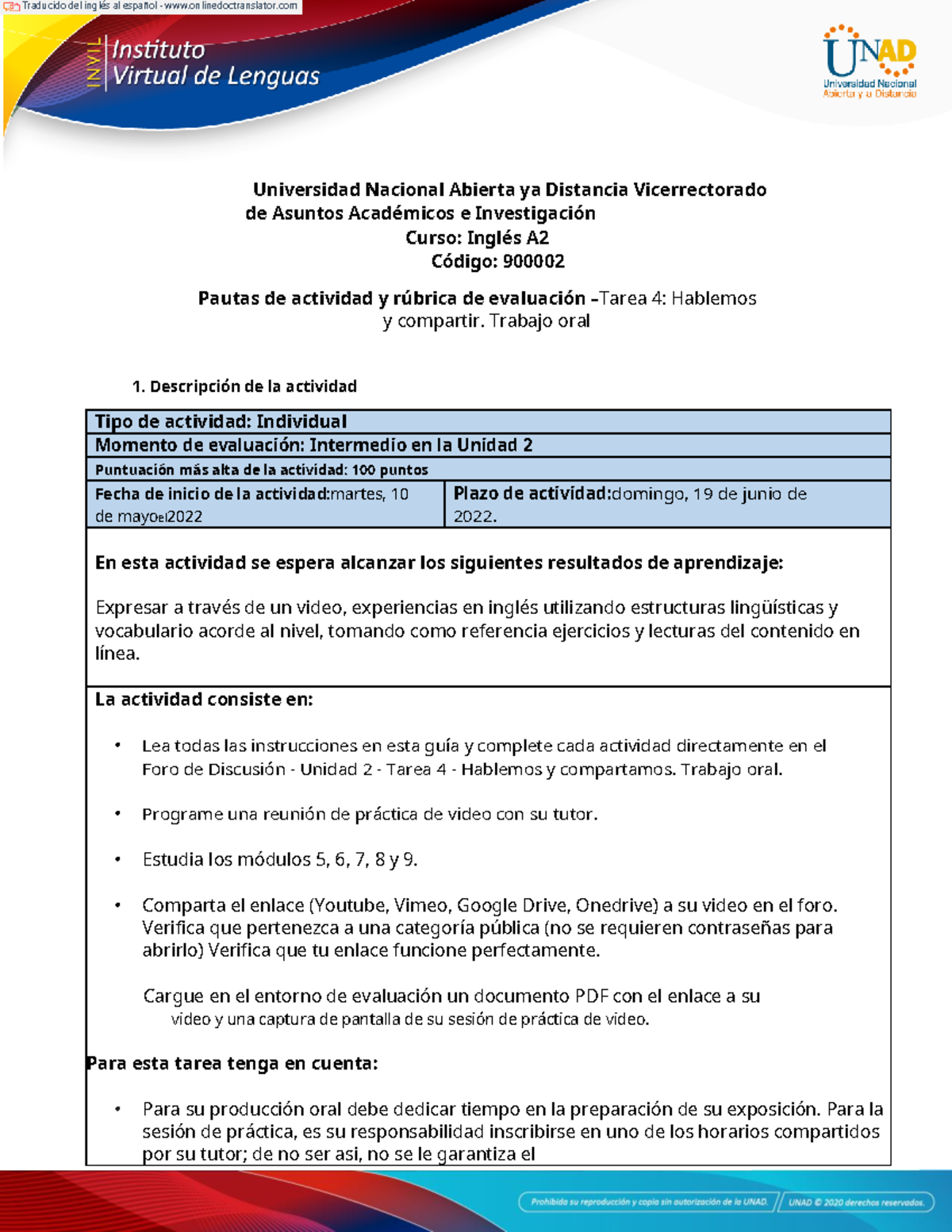 Activity guide and evaluation rubric - Unit 2 - Task 4 - Lets talk and ...