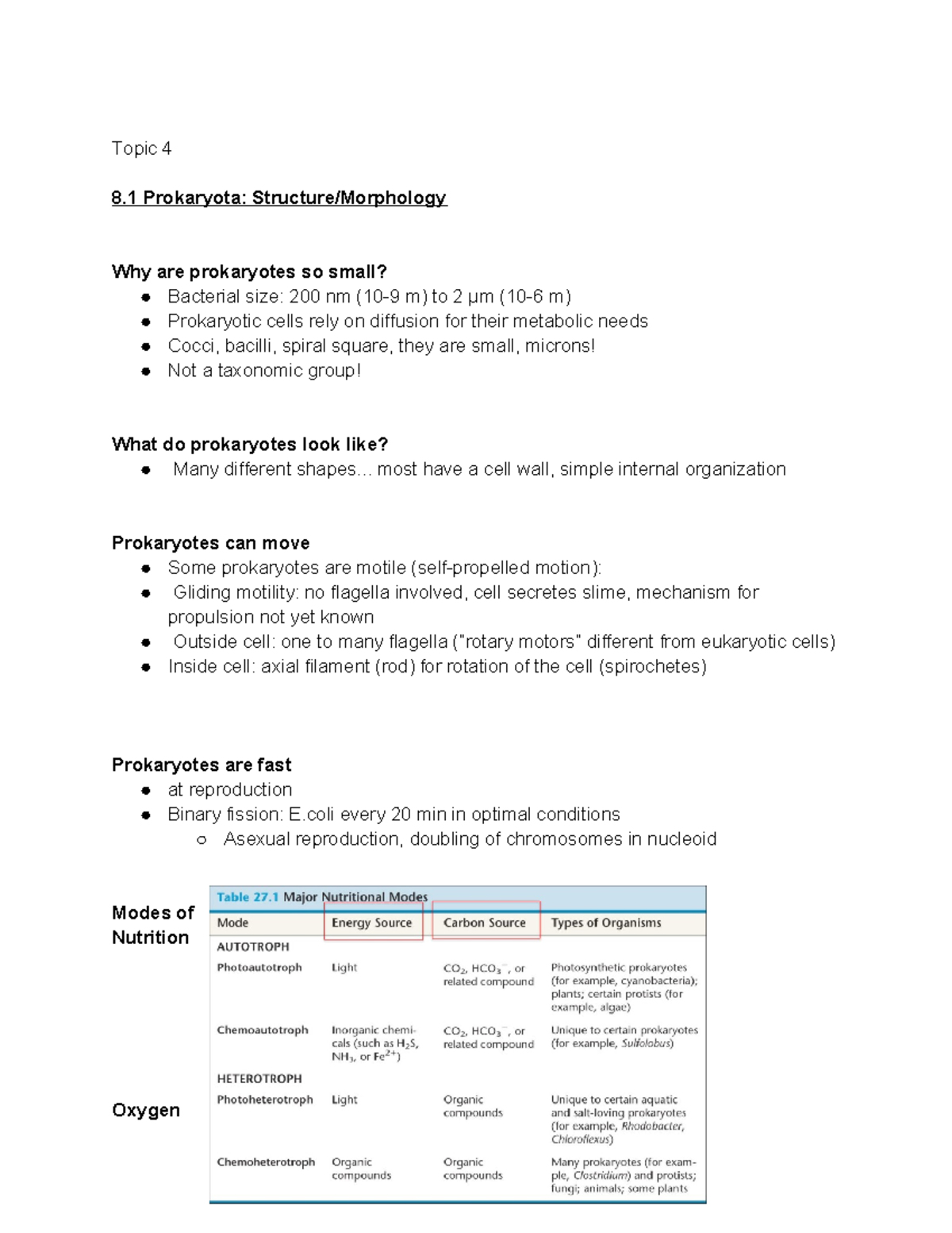 Bio evolution - Prokaryote notes - Topic 4 8 Prokaryota: Structure ...