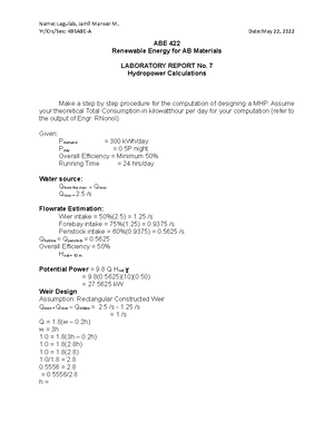 Lab Exe No. 8 Biomass Resource Calculations - Name Yr/Crs/Sec Date ABE ...