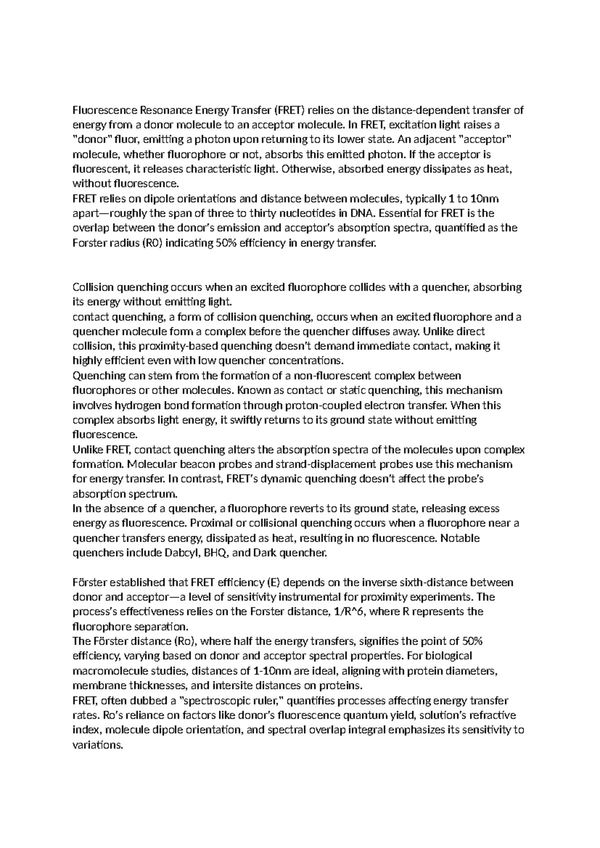 FRET - ... - Fluorescence Resonance Energy Transfer (FRET) relies on ...