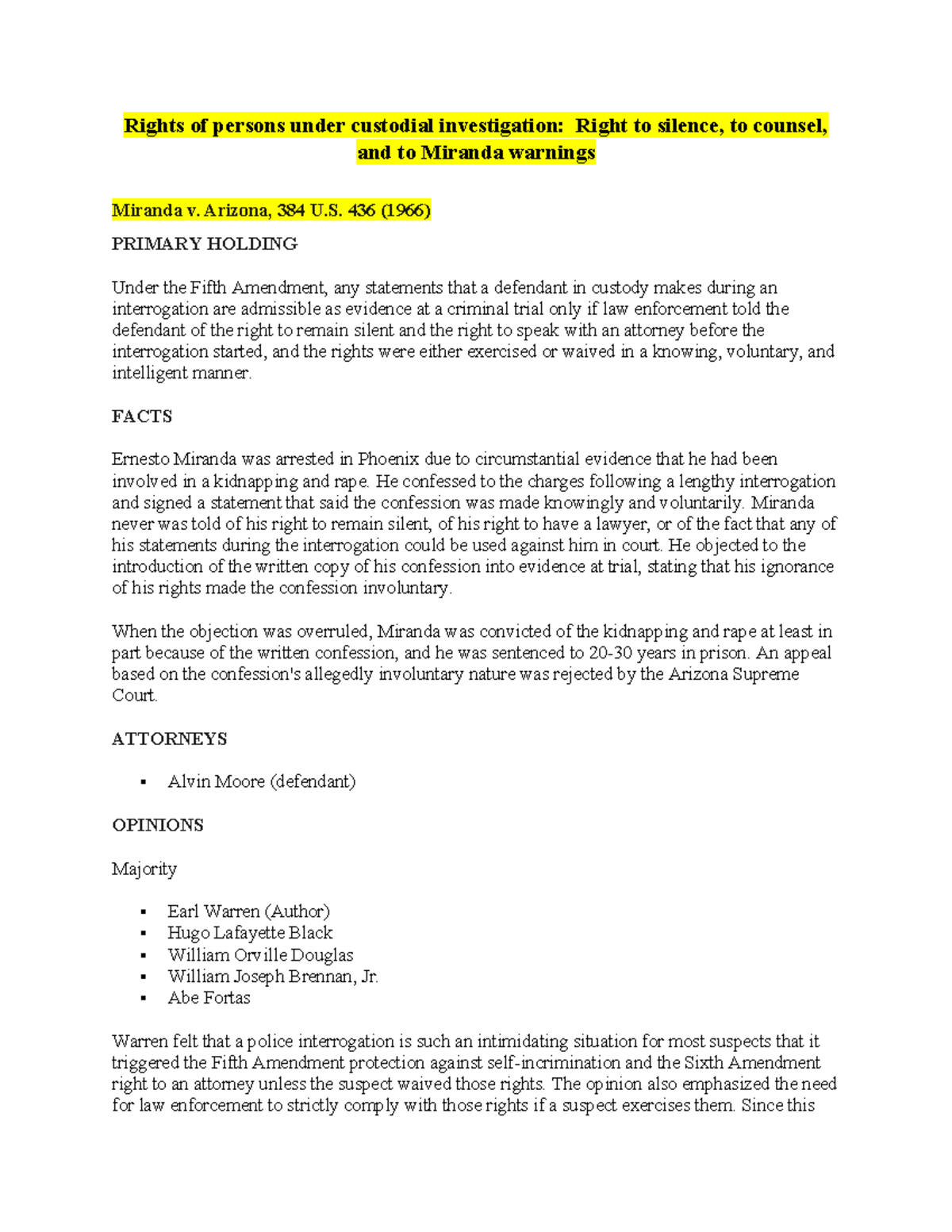 CASE Digest Post Arrest Rights - Rights of persons under custodial ...