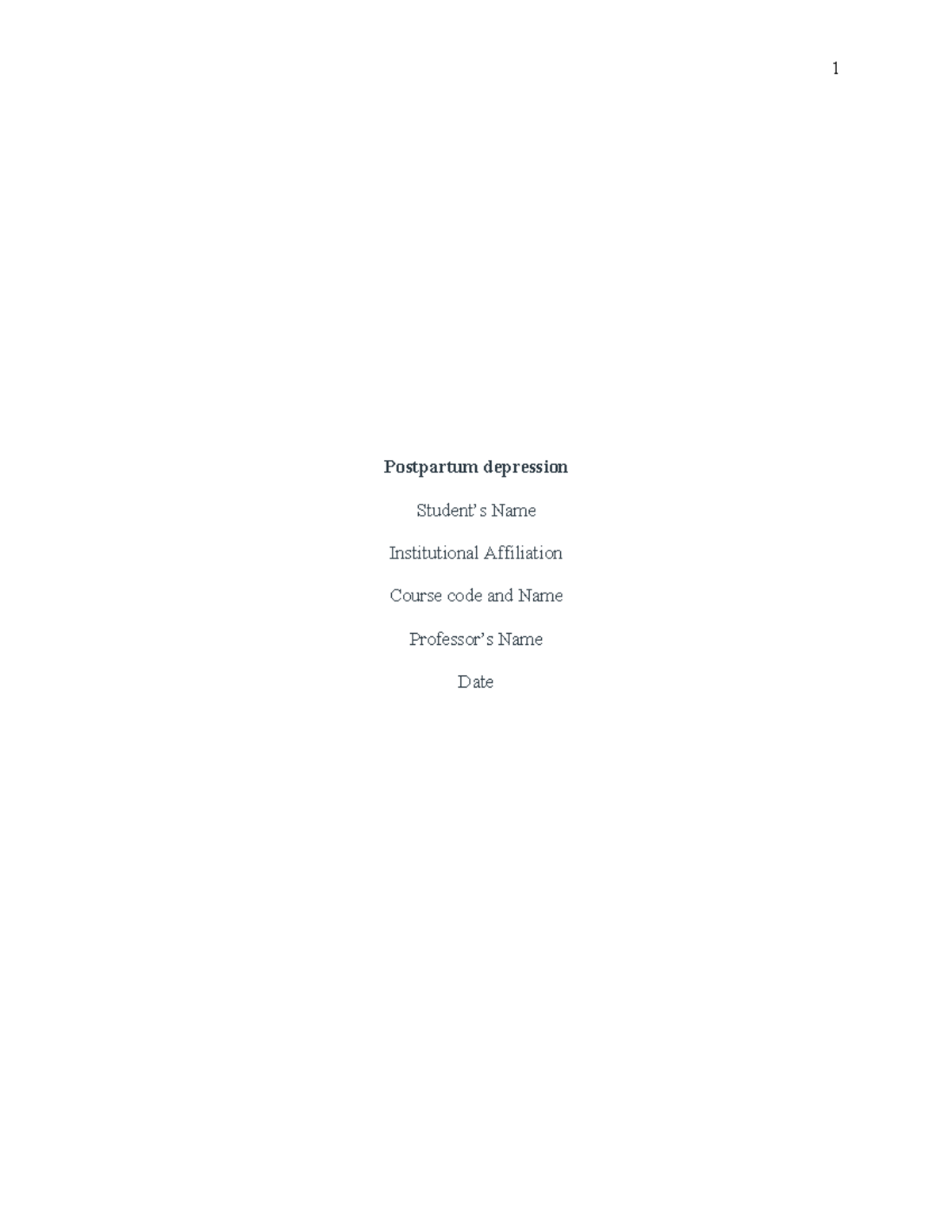 Postpartum Depression Case Study Postpartum Depression Student s Name