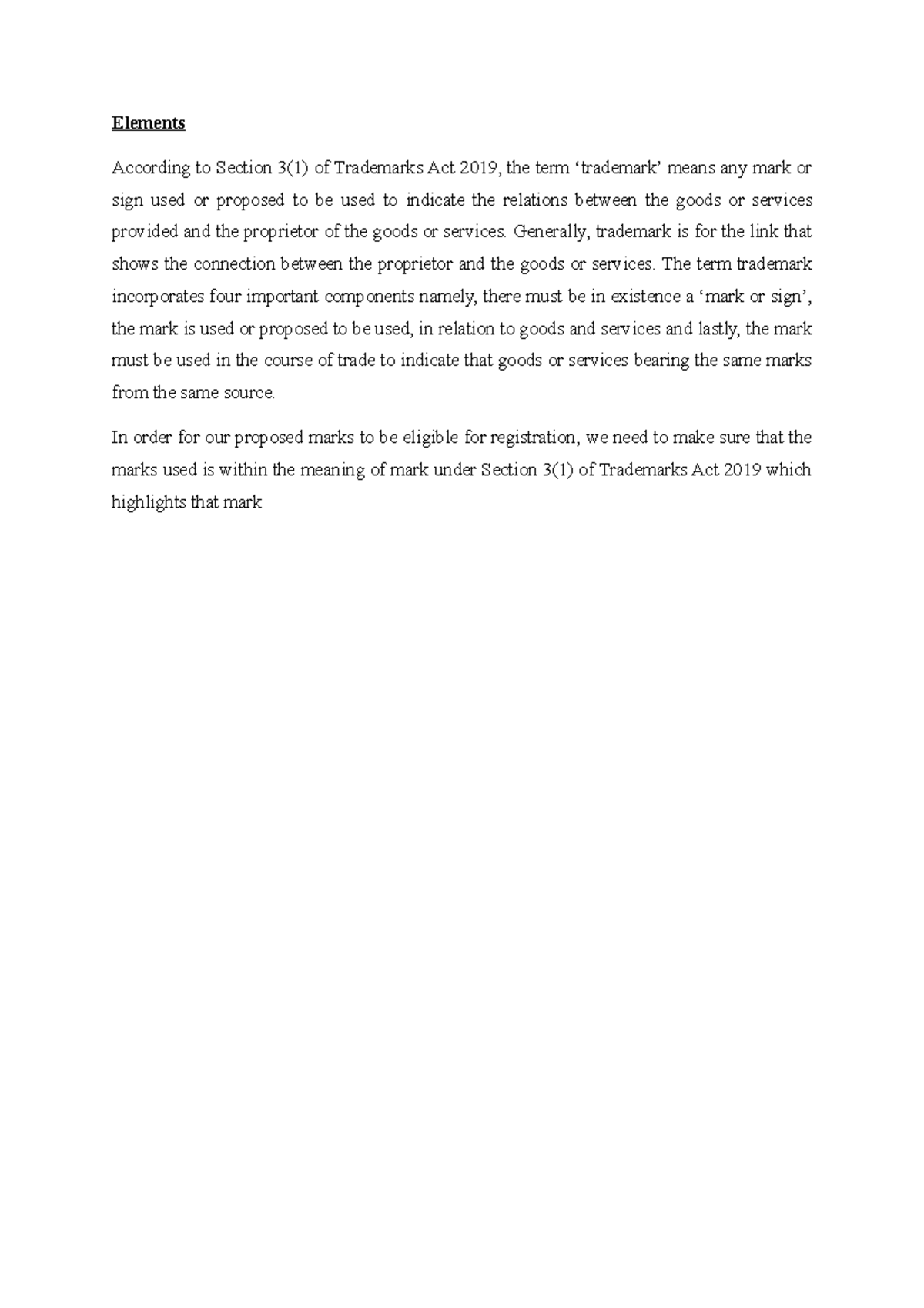 Elements under Trademarks Act 2019 - Elements According to Section 3(1) of Trademarks Act 2019 ...