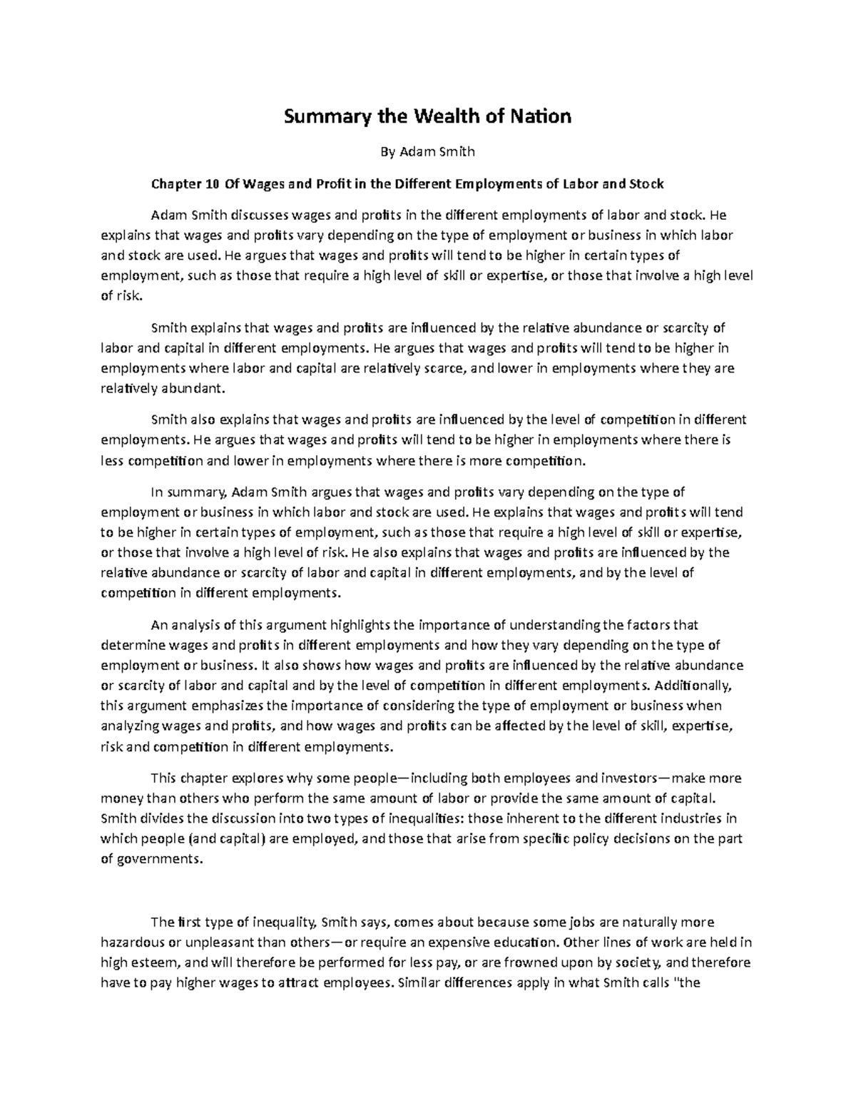 The Wealth of Nations chapter 10 summary - Summary the Wealth of Nation ...