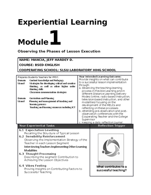 Mancia- Module 2 - Experiential Learning Module 2 Getting Started with the Class Routines ...