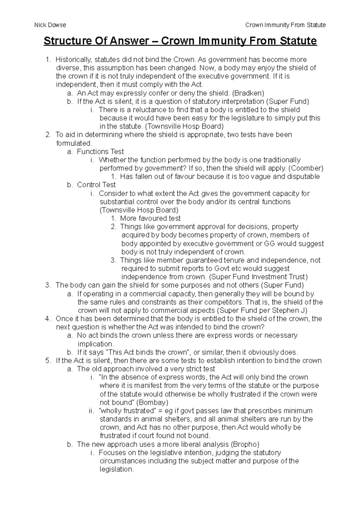 Crown Immunity From Statute - Nick Dowse Crown Immunity From Statute ...