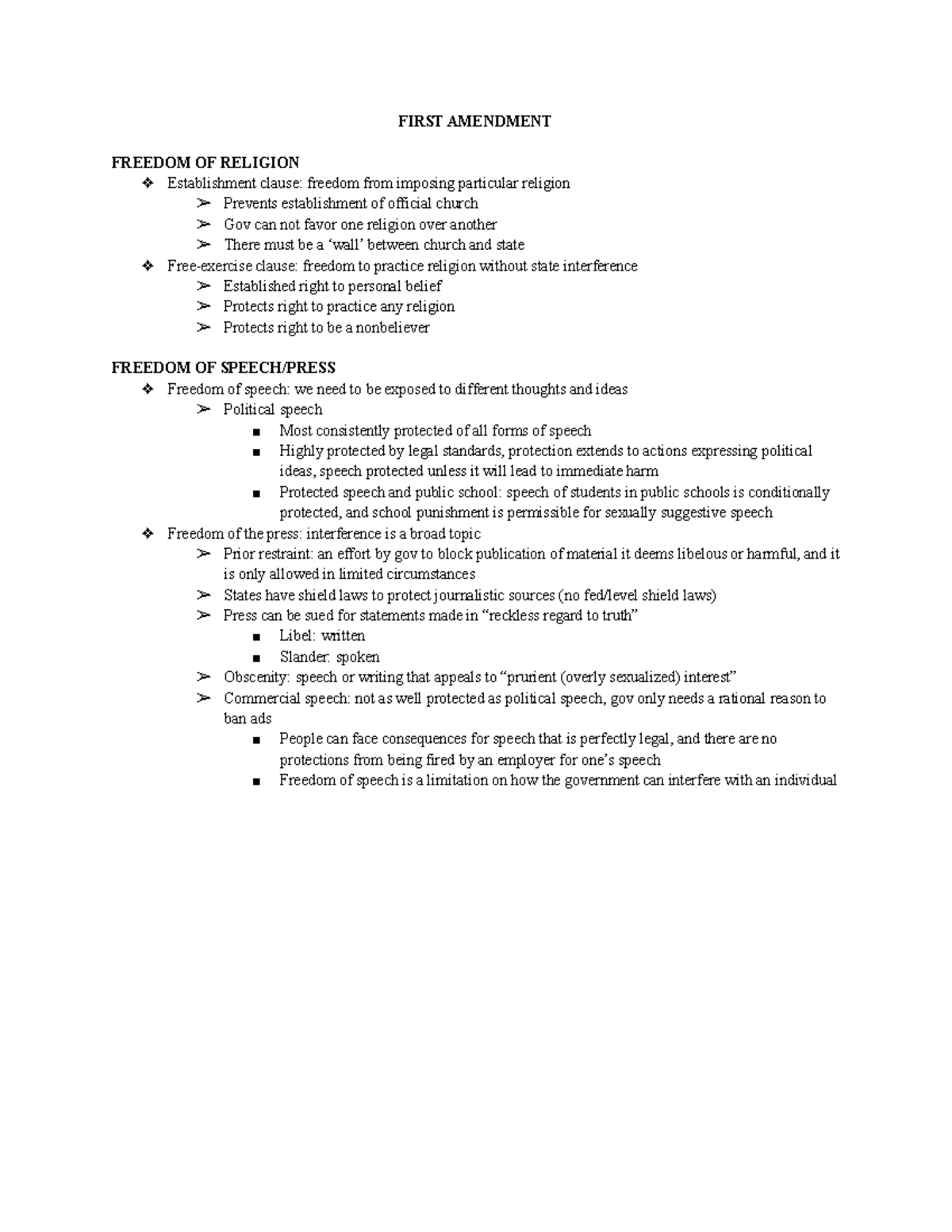 First Amendment - FIRST AMENDMENT FREEDOM OF RELIGION Establishment ...