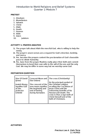 Religion 3 - Introduction to World Religions and Belief Systems Quarter ...