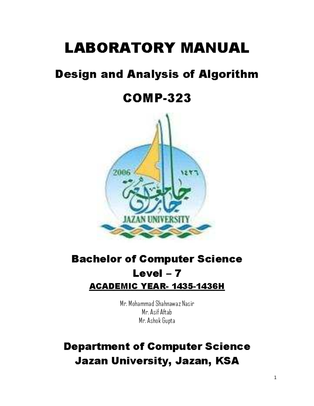 Downacademia - dstfhnb - LABORATORY MANUAL Design and Analysis of Algorithm COMP- Bachelor of ...
