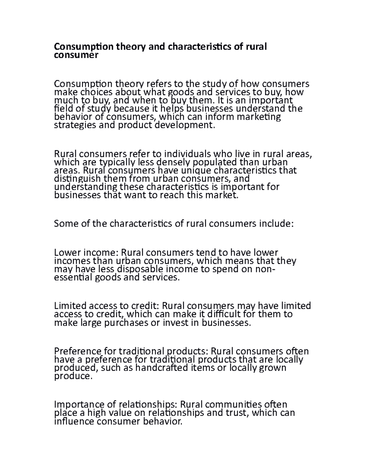 Consumption theory and characteristics of rural consumer - Consumption ...