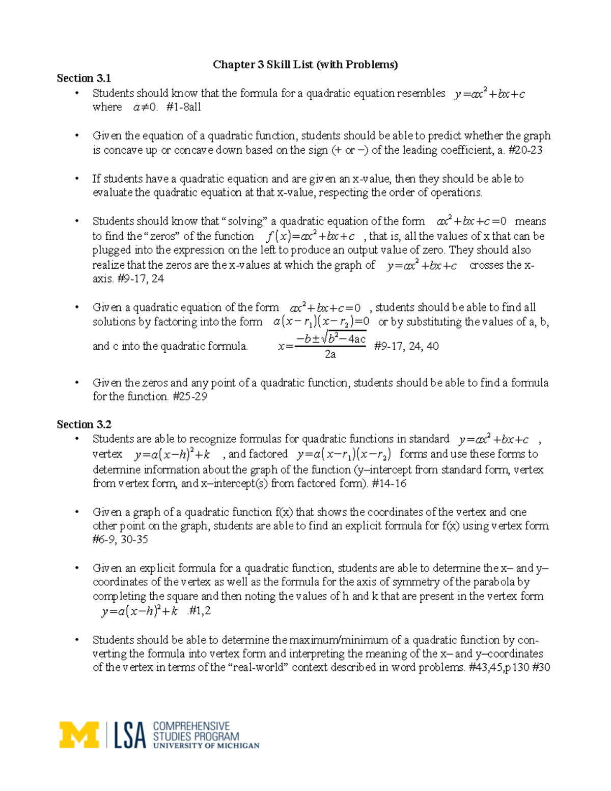 Precalc chapter 3 skill list - Chapter 3 Skill List (with Problems ...