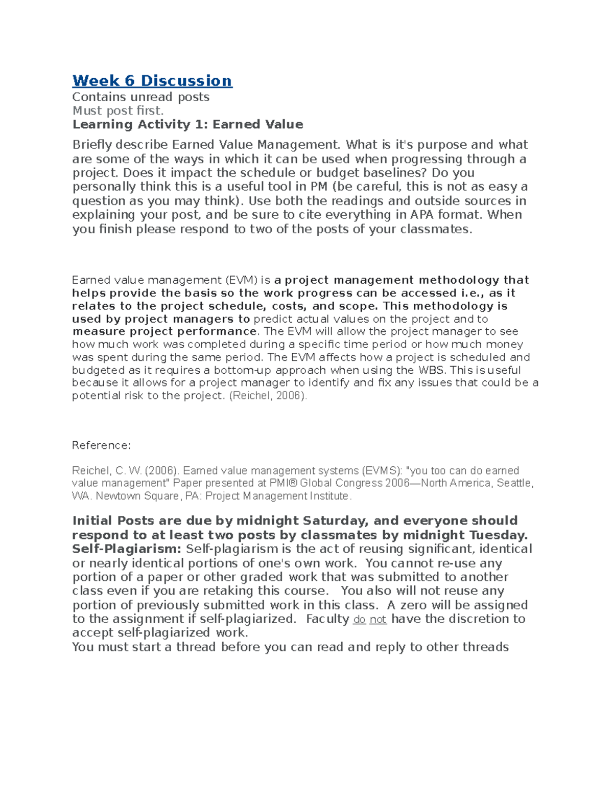 Week 6 Discussion-BMGT 488 - Week 6 Discussion Contains unread posts ...