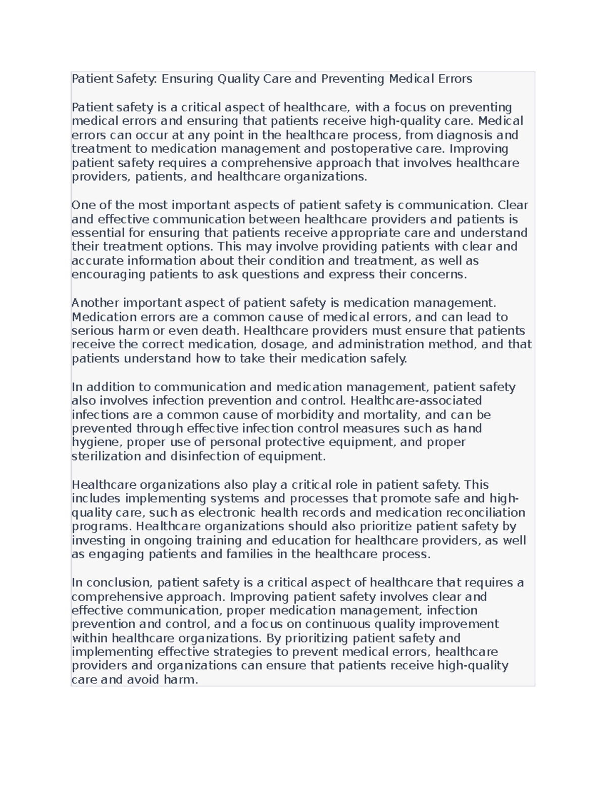 Patient Safety - Ensuring Quality Care and Preventing Medical Errors ...