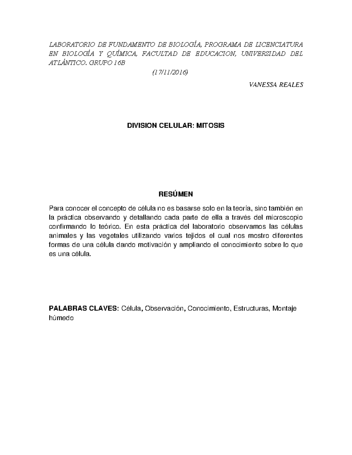 Division Celular - Mitosis - Warning: TT: undefined function: 32 LABORATORIO DE FUNDAMENTO DE ...