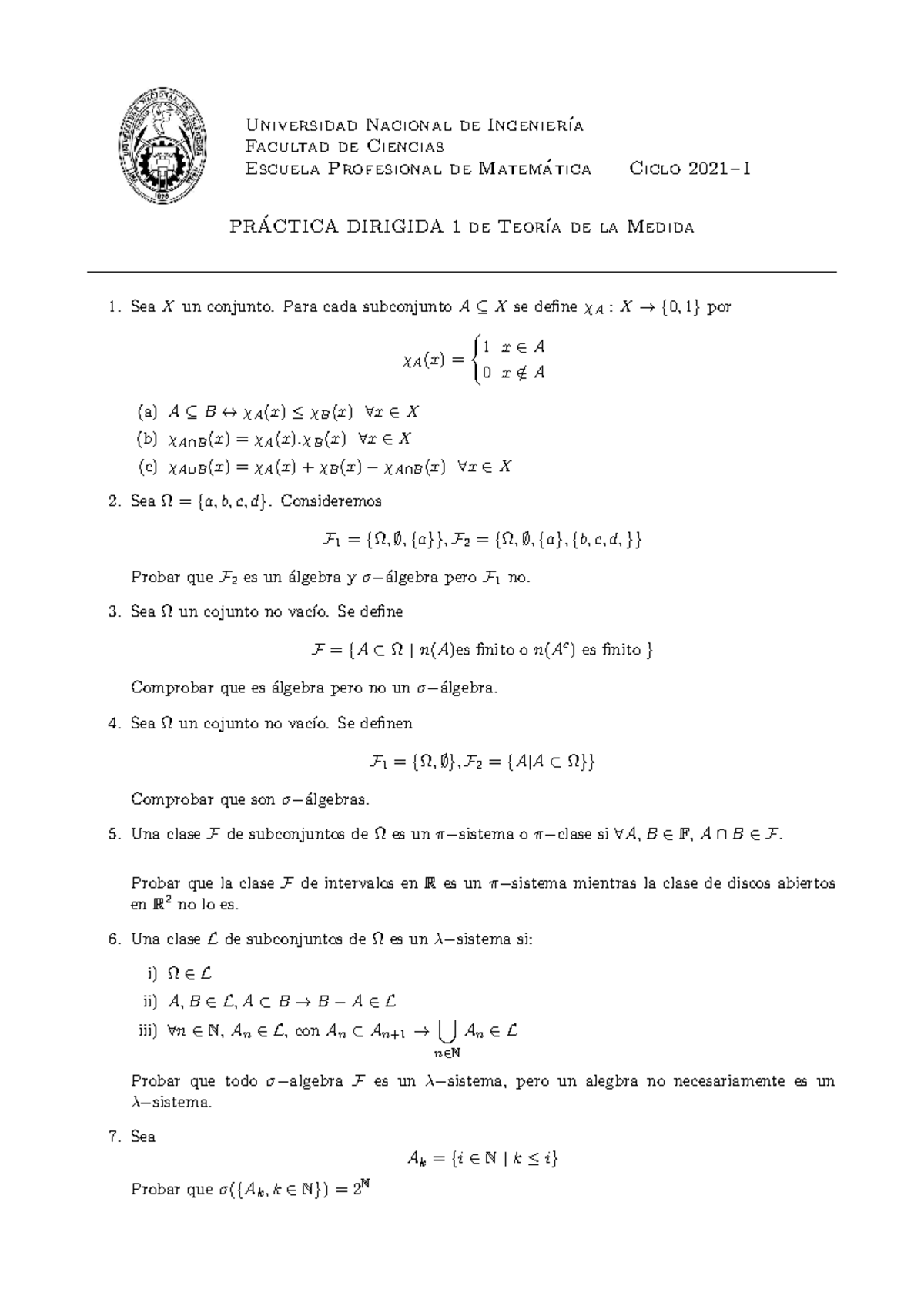 PD 1 - Teoría de la Medida 2021 - I - Universidad Nacional de Ingenier ...