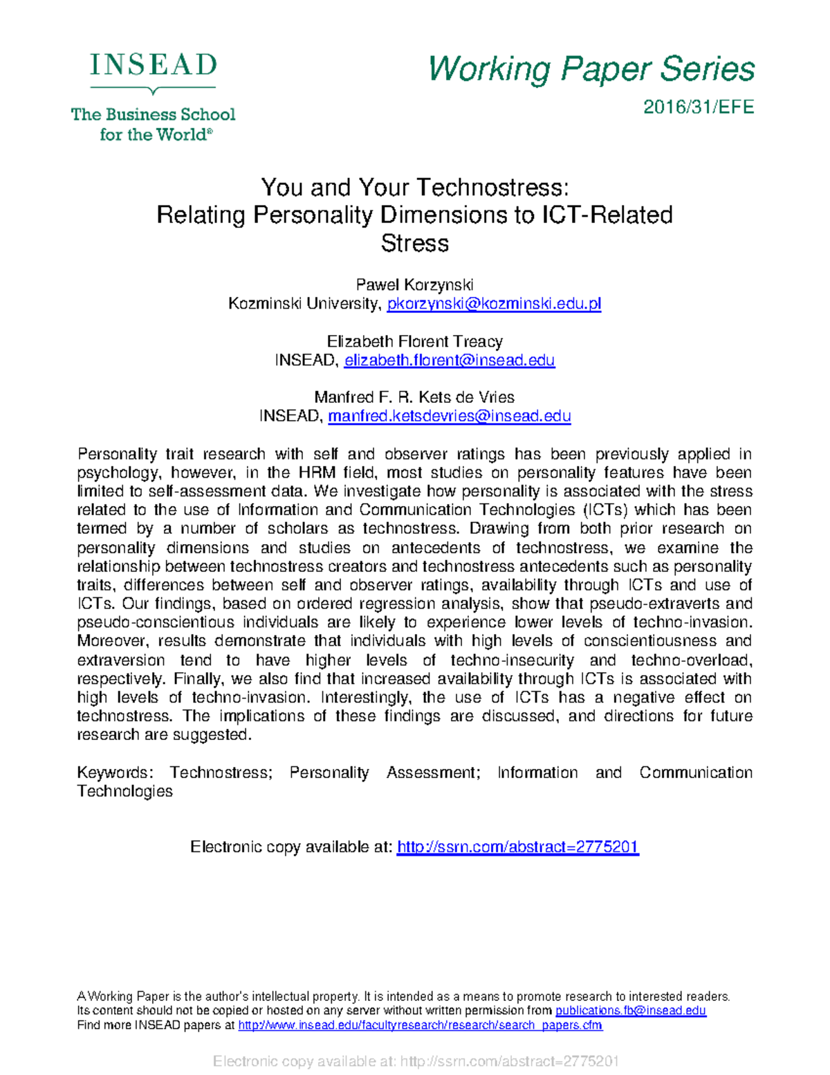 SSRN-id2775201 - journal - Working Paper Series You and Your ...