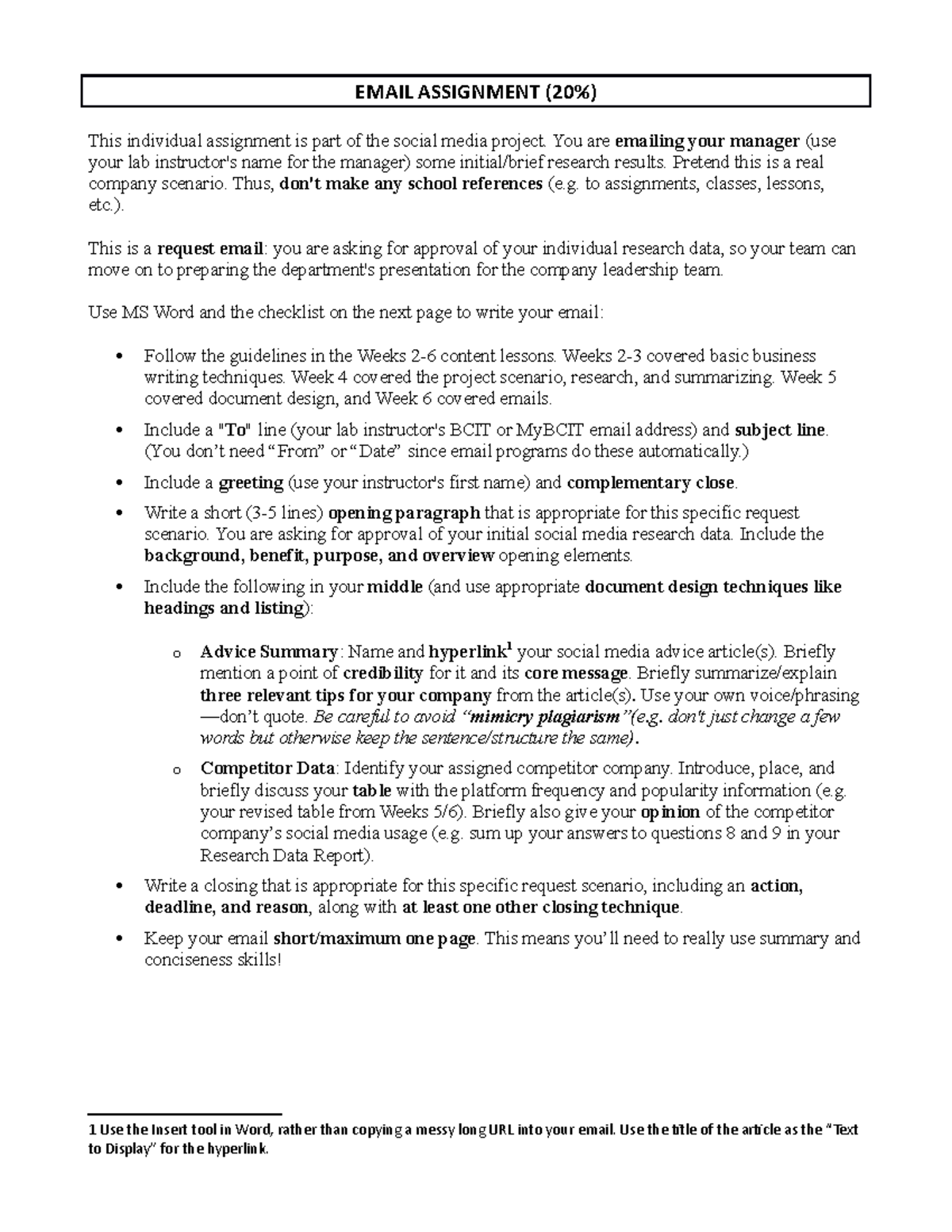 Email Assignment - sdabhfgdn df - EMAIL ASSIGNMENT (20%) This ...