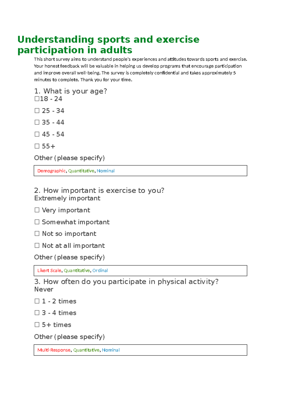 Survey Design - wwww - Understanding sports and exercise participation ...