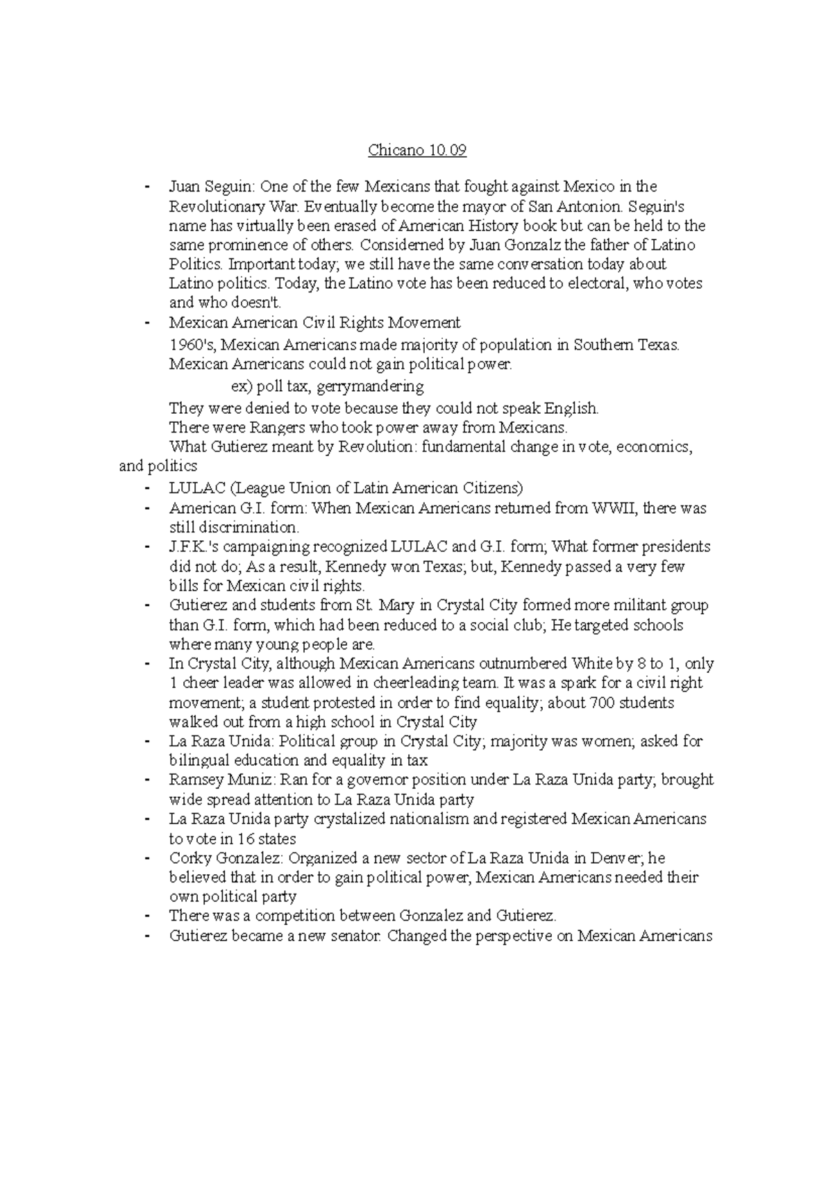 Lecture note to Chicano 101 - Chicano 10 - Juan Seguin: One of the few ...