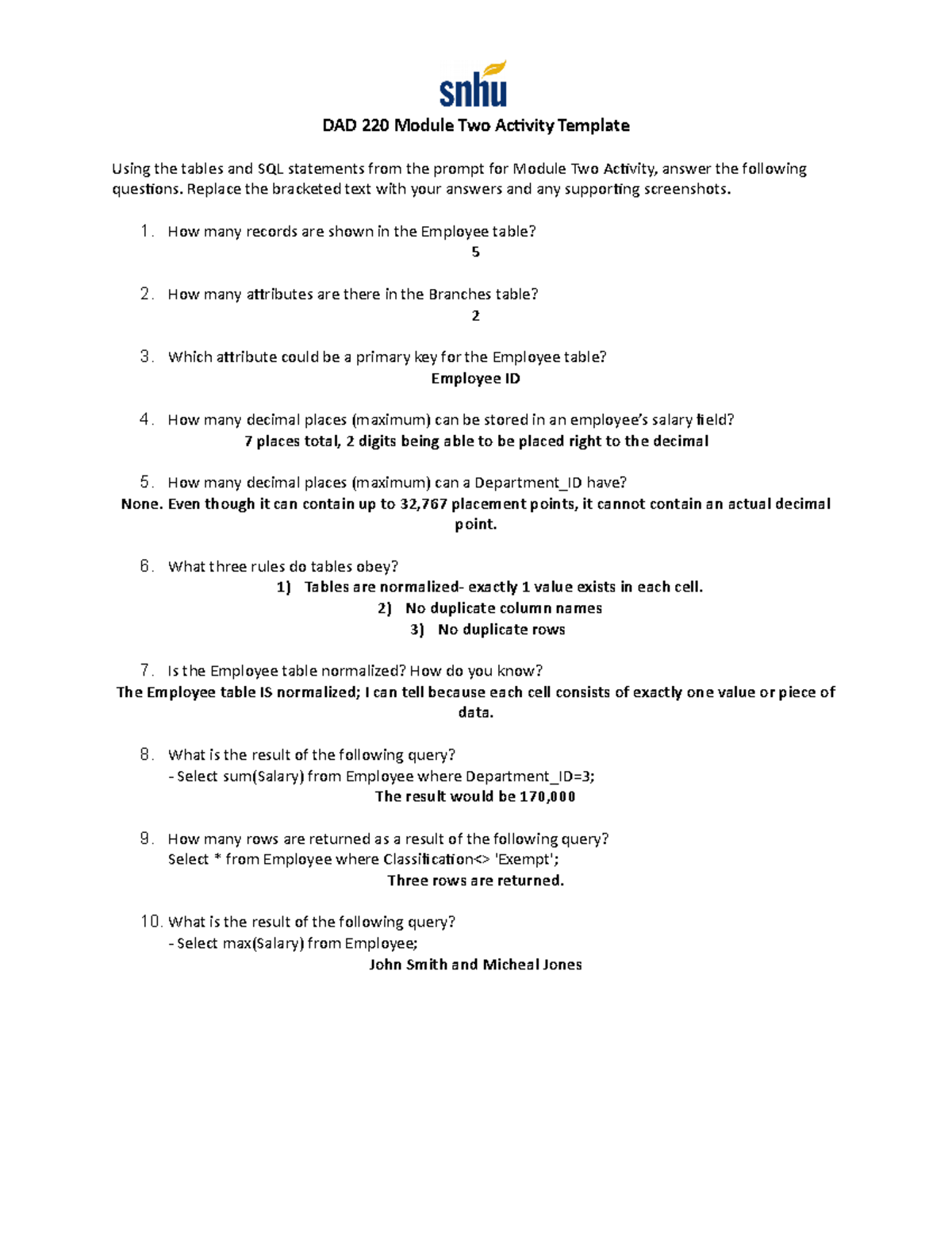 Module 2 major assignment - DAD 220 Module Two Activity Template Using ...