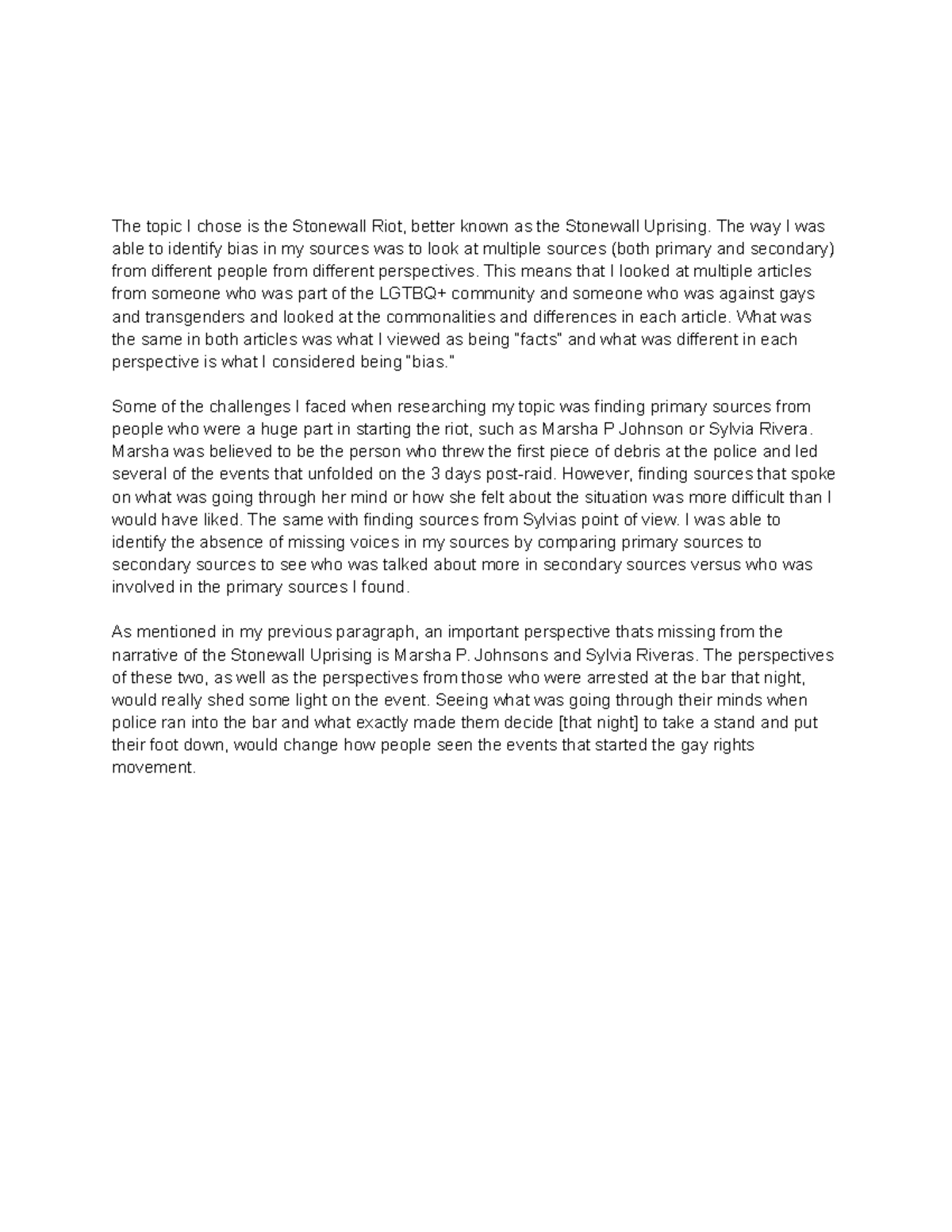 Module 5 Discussion - The topic I chose is the Stonewall Riot, better ...