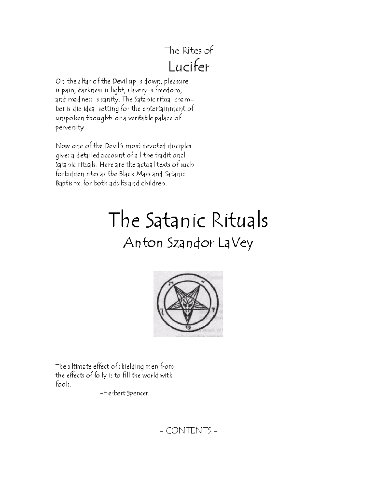 Anton Lavey - Satanic Rituals - The Rites of Lucifer On the altar of ...