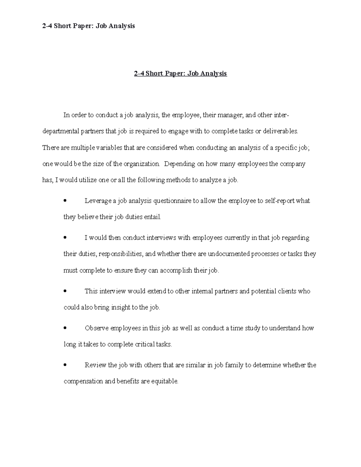2-4 Short Paper - Job Analysis - 2-4 Short Paper: Job Analysis 2-4 ...