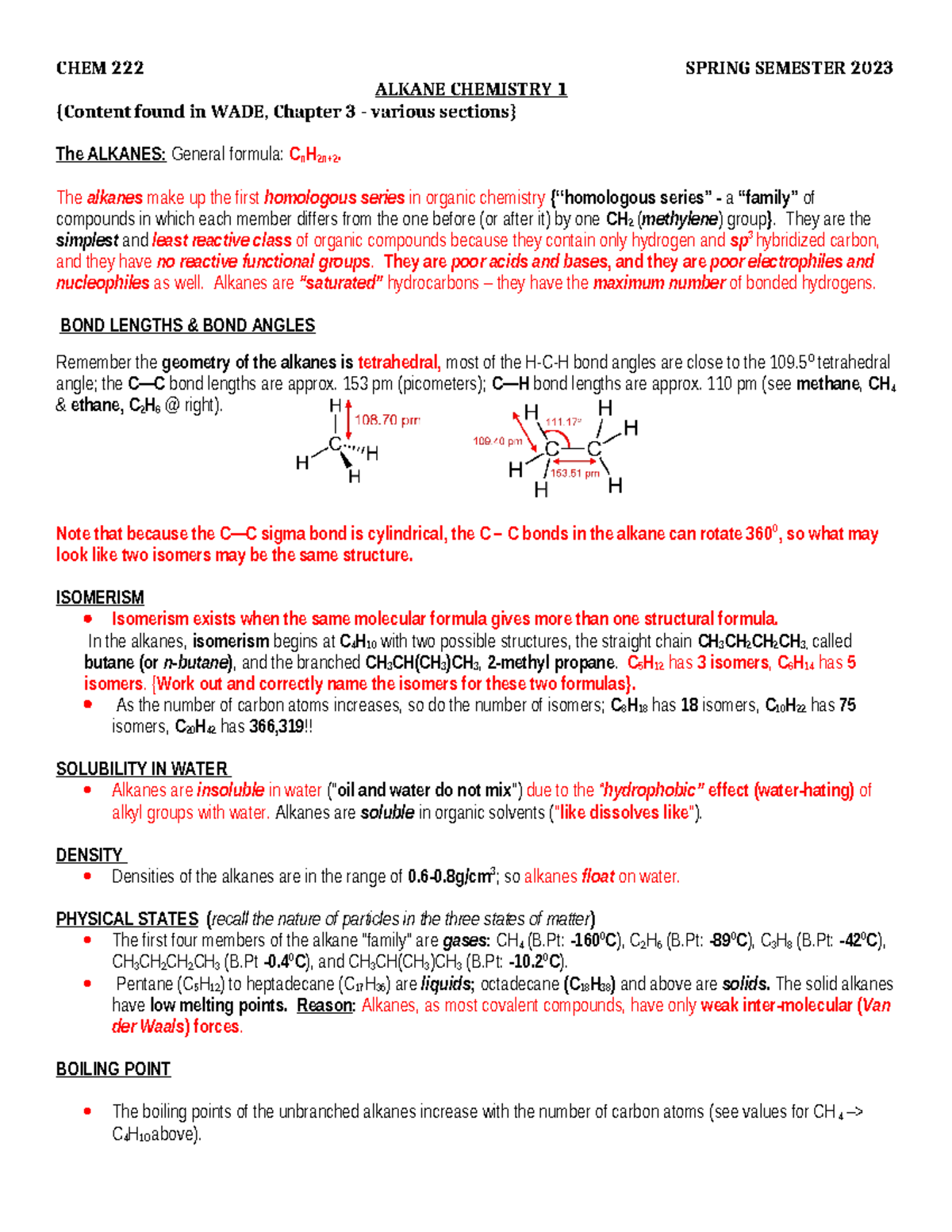Introduction to Alkanes Spring 2023 - CHEM 222 SPRING SEMESTER 2023 ...