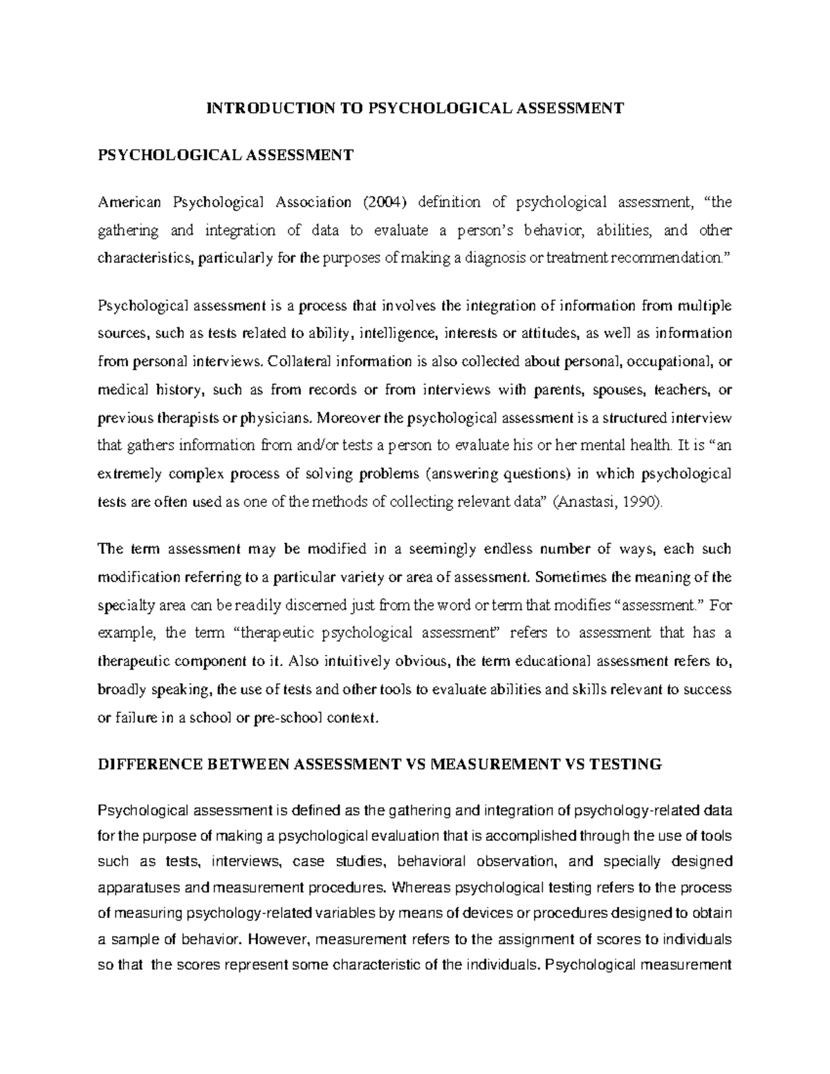 P.A. intro 20 0121 - Important notes for psychology - INTRODUCTION TO ...